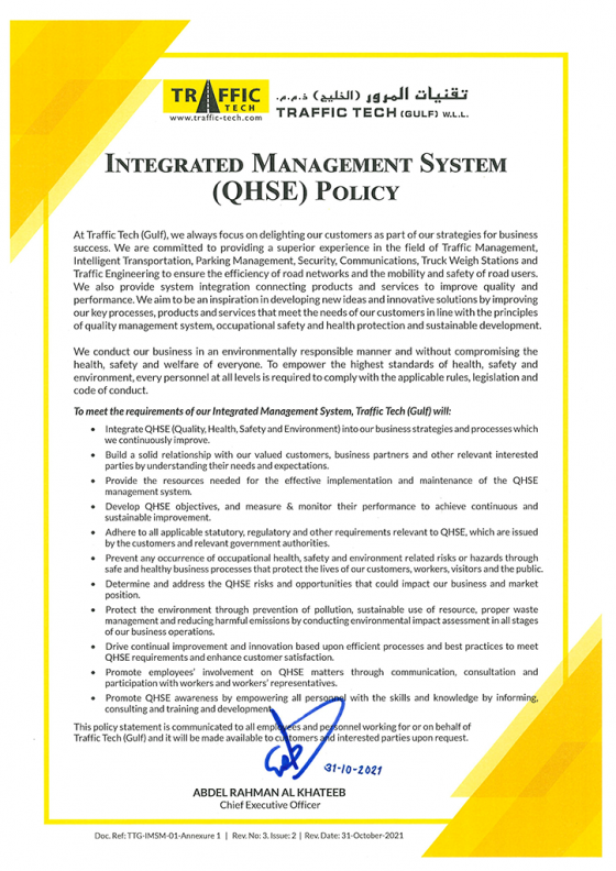 Quality, Health, Safety and Environment - Traffic Tech